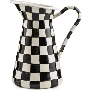 MACKENZIE-CHILDS Courtly Check Large Enameled Steel Practical Pitcher Black/ White