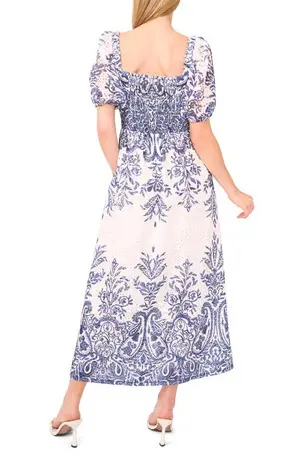 Ted Baker London Print Eyelet Puff Sleeve Midi Dress