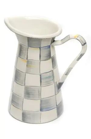 MACKENZIE-CHILDS Sterling Check Medium Enameled Steel Practical Pitcher - Grey/ White