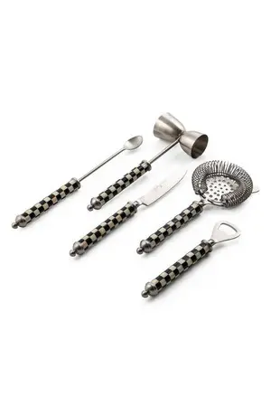 MACKENZIE-CHILDS Courtly Check 6-piece Bar Tool Set - Black/ Silver