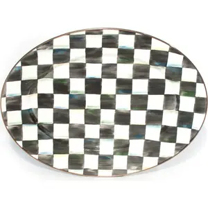 MACKENZIE-CHILDS Courtly Check Medium Enameled Steel Oval Platter - Black/ White