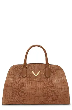 Vince Camuto Tasha Croc Embossed Leather Satchel - Brown