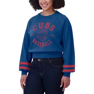 WEAR BY ERIN ANDREWS Chicago Cubs Vintage Washed Cropped Pullover Sweatshirt