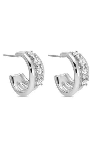 Ettika Mini Cubic Zirconia Hoop Earrings - Silver