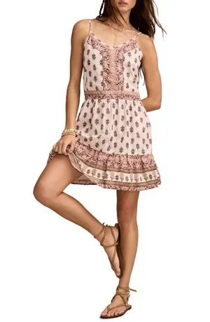 Lucky Brand Border Print Cotton Mini Dress - Mauve Combo