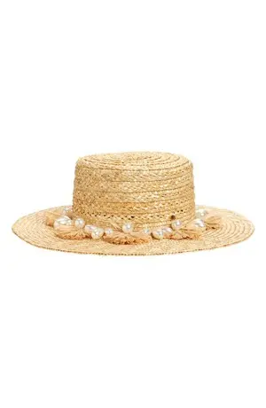 Lele Sadoughi Faux Pearl Straw Hat - Natural