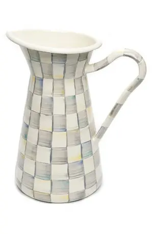 MACKENZIE-CHILDS Sterling Check Large Enameled Steel Practical Pitcher - Grey/ White