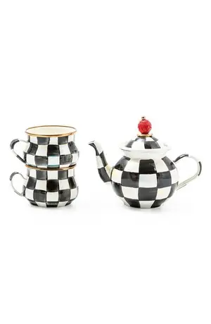 MACKENZIE-CHILDS Courtly Check Enameled Steel Tea Party Set - Black/ White