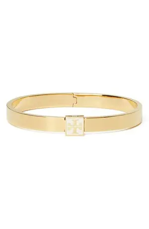 Tory Burch Logo Hinge Bracelet - Tory Gold / New Ivory