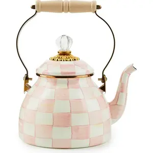 MACKENZIE-CHILDS Rosy Check Enameled Steel 2-quart Tea Kettle - Pink/ White