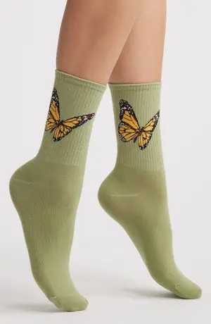 CASA CLARA Mariposa Butterfly Crew Socks - Sage