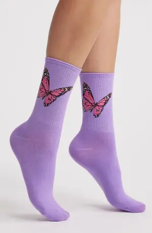 CASA CLARA Mariposa Butterfly Crew Socks Violet