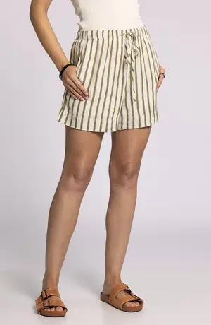 THREAD & SUPPLY Striped Drawstring Shorts - Cream Olive