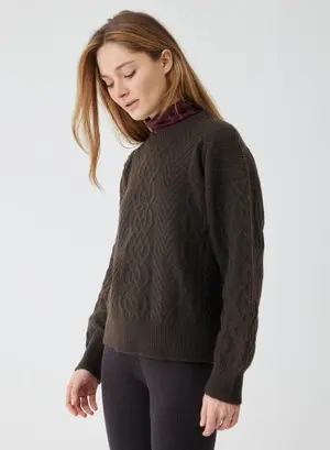 Majestic Filatures Yak Wool Blend Cable Knit Crewneck