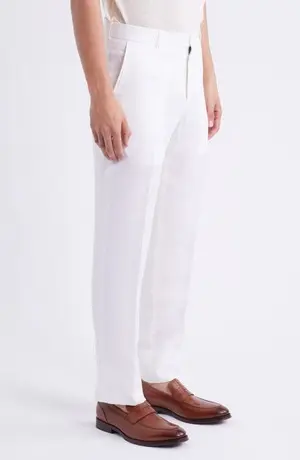 Berle Flat-front Linen Dress Pants - White