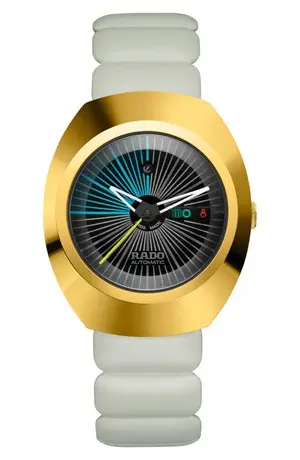 RADO Diastar Original X Tej Chauhan Automatic Rubber Strap Watch - Gold