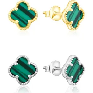 DONATELLO GIAN Sterling Silver Malachite Stud Earrings Set - Green