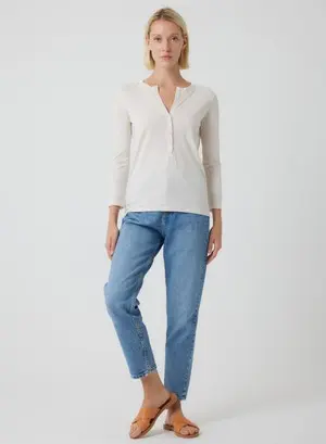 Majestic Filatures Lyocell Cotton Three Quarter Sleeve Henley
