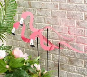 HOME2GARDEN Set Of 3 Flamingo Balancer Stakes - One-color