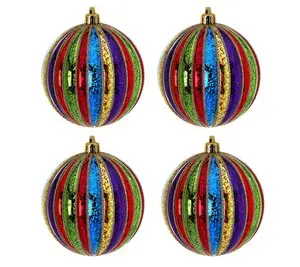 VALERIE PARR HILL 4' Shatterproof Striped Ball Ornament Box Of 4 Valerie - One-color