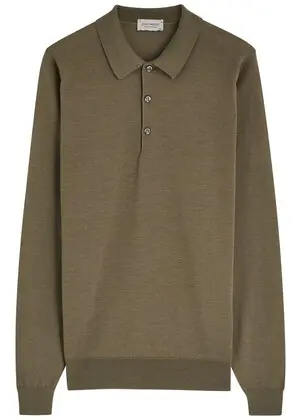 John Smedley Belper Wool Polo Shirt - Khaki
