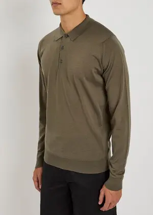 John Smedley Belper Wool Polo Shirt - Khaki