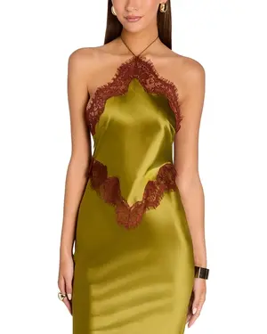 Retrofete Lace Trim Halter Dress - Basil/cigar