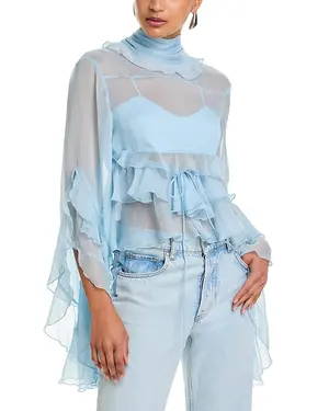 Blue Chiffon Blouse Blouses