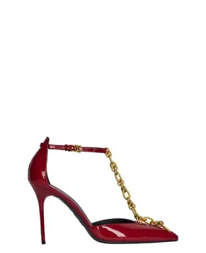 Balmain Patent Leather Stilettos With Pointed Toe And Chain Detailing - Red