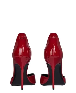 Balmain Patent Leather Stilettos With Pointed Toe And Chain Detailing - Red