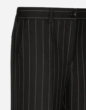Dolce & Gabbana Flared Pinstripe Woolen Pants - Black