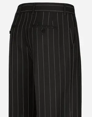 Dolce & Gabbana Flared Pinstripe Woolen Pants - Black