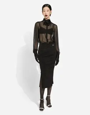 Dolce & Gabbana Silk Chiffon Shirt With Satin Details - Black