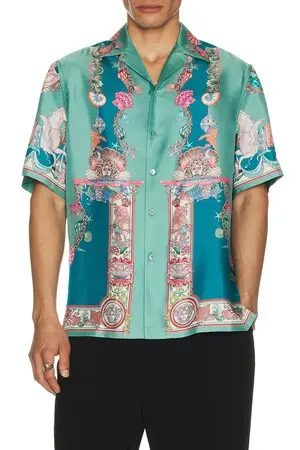 Versace Coral Theatre Print Shirt In Sage - Sea Green