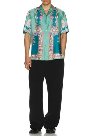 Versace Coral Theatre Print Shirt In Sage - Sea Green