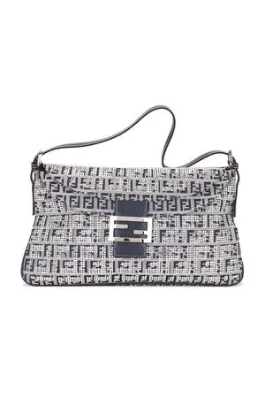 Fendi Embellished Zucchino Double Flap Baguette