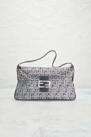 Fendi Embellished Zucchino Double Flap Baguette
