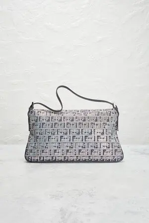 Fendi Embellished Zucchino Double Flap Baguette