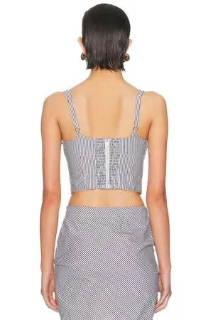 FLEUR DU MAL Poplin Bustier Top - Black Stripe
