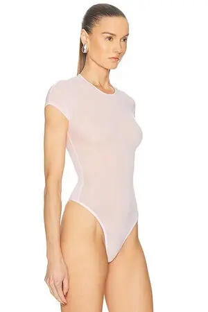 Wardrobe.NYC Sheer Cap Sleeve Bodysuit - Blush