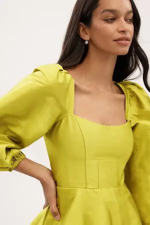 Bhldn Balloon Puff-sleeve Fit & Flare Mini Dress