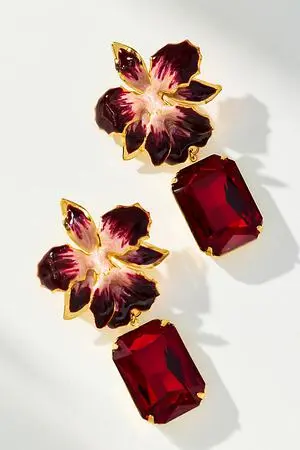 THE PINK REEF Vanilla Jewel Drop Earrings - Dark Red