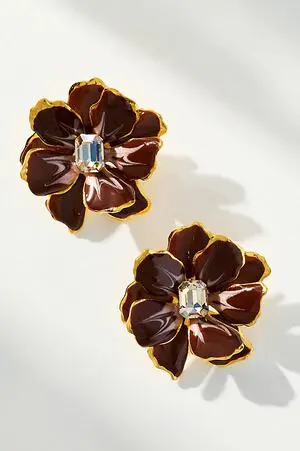 THE PINK REEF Handpainted Flower Stud Earrings - Brown