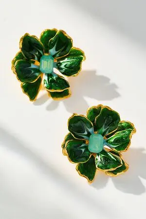 THE PINK REEF Handpainted Flower Stud Earrings - Green