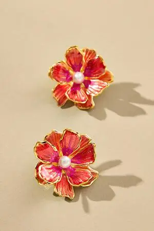 THE PINK REEF Handpainted Flower Stud Earrings - Pink Pattern