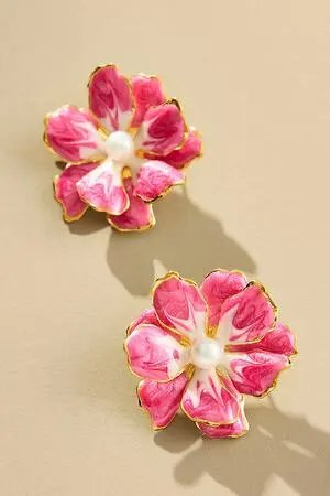 THE PINK REEF Handpainted Flower Stud Earrings - Rose