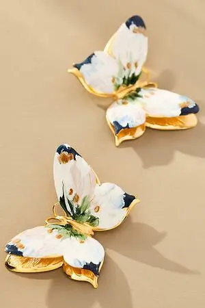 THE PINK REEF Handpainted Papillion Earrings - Dark Blue
