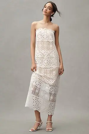 Bhldn Strapless Eyelet Column Maxi Dress - White