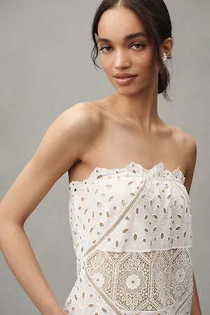 Bhldn Strapless Eyelet Column Maxi Dress - White