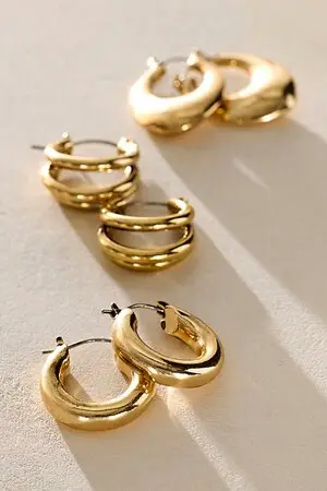 Free People Everyday Hoops Set Of 3 Gold